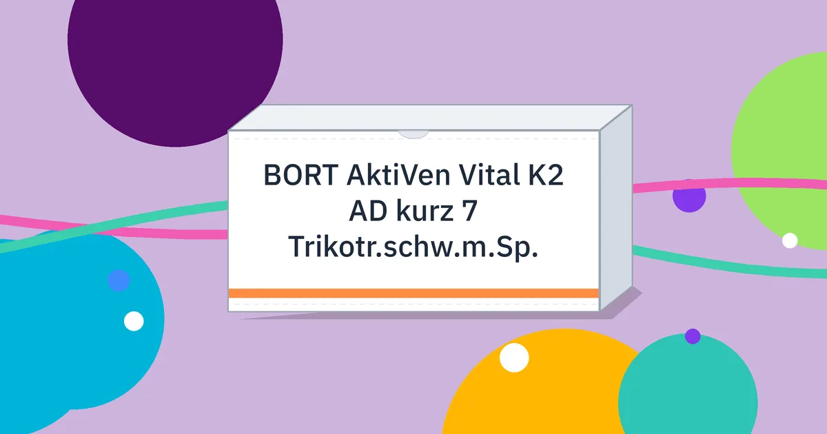 Symbolbild: Packung mit der Aufschrift BORT AktiVen Vital K2 AD kurz 7 Trikotr.schw.m.Sp. (PZN 12549895) – Verfügbarkeit und Bezug in Apotheken in Frankfurt am Main