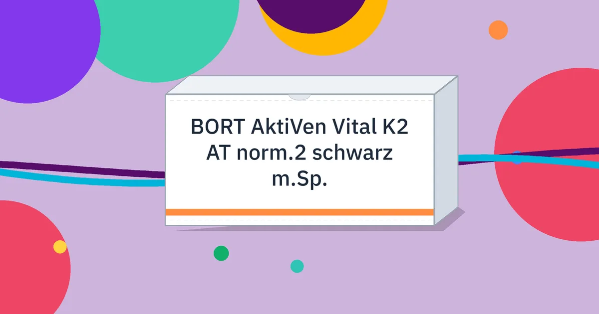 Symbolbild: Packung mit der Aufschrift BORT AktiVen Vital K2 AT norm.2 schwarz m.Sp. (PZN 13740477) – Verfügbarkeit und Bezug in Apotheken in Frankfurt am Main