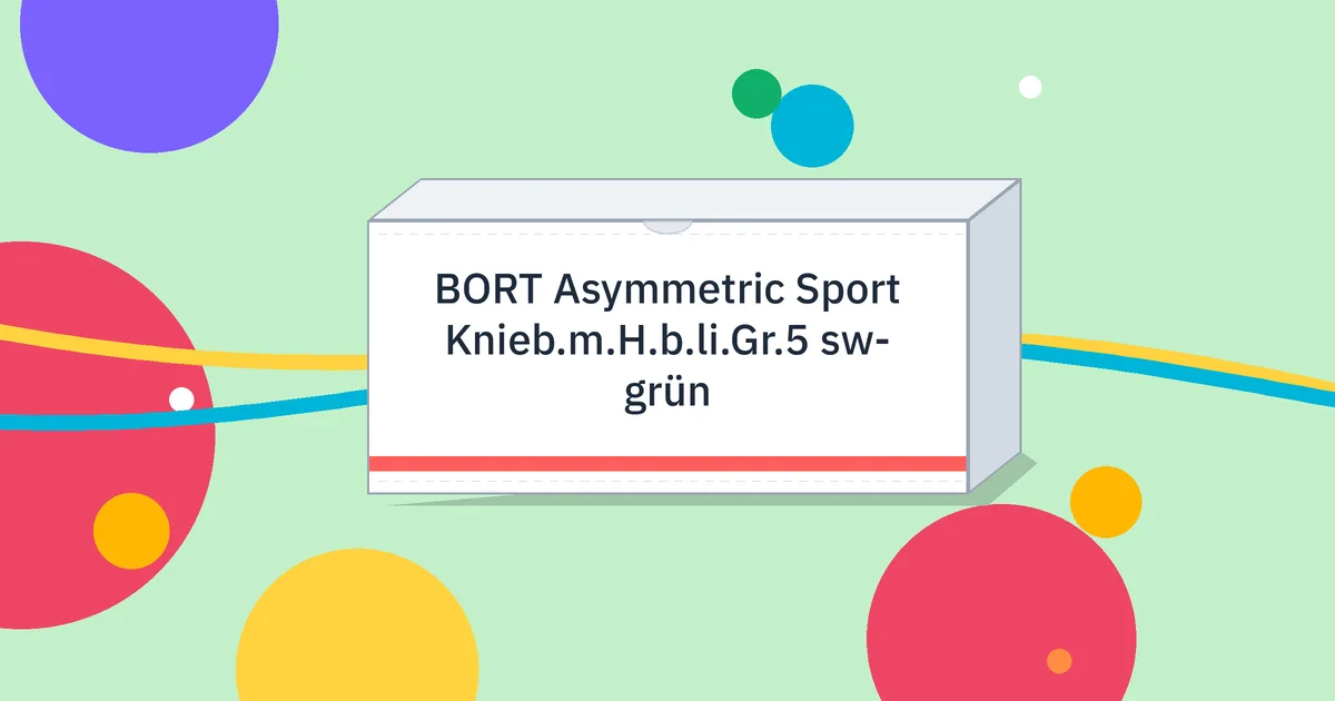Symbolbild: Packung mit der Aufschrift BORT Asymmetric Sport Knieb.m.H.b.li.Gr.5 sw-grün (PZN 19634598) – Verfügbarkeit und Bezug in Apotheken in Frankfurt am Main