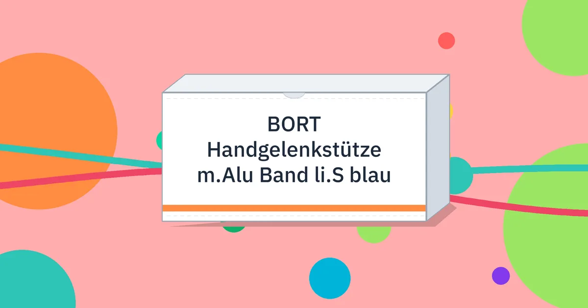 Symbolbild: Packung mit der Aufschrift BORT Handgelenkstütze m.Alu Band li.S blau (PZN 04125371) – Verfügbarkeit und Bezug in Apotheken in Frankfurt am Main