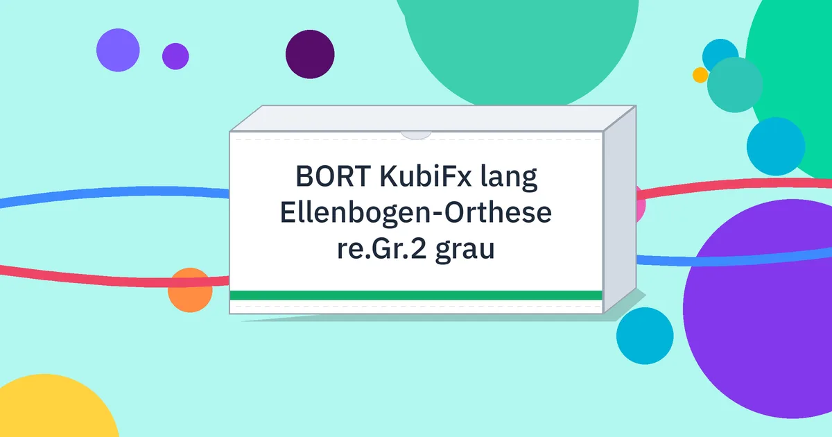 Symbolbild: Packung mit der Aufschrift BORT KubiFx lang Ellenbogen-Orthese re.Gr.2 grau (PZN 18658272) – Verfügbarkeit und Bezug in Apotheken in Frankfurt am Main