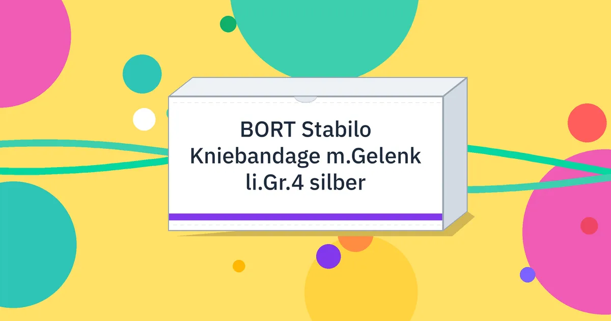 Symbolbild: Packung mit der Aufschrift BORT Stabilo Kniebandage m.Gelenk li.Gr.4 silber (PZN 16845857) – Verfügbarkeit und Bezug in Apotheken in Frankfurt am Main