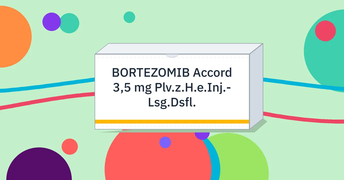 Symbolbild: Packung mit der Aufschrift BORTEZOMIB Accord 3,5 mg Plv.z.H.e.Inj.-Lsg.Dsfl. (PZN 17620250) – Verfügbarkeit und Bezug in Apotheken in Frankfurt am Main