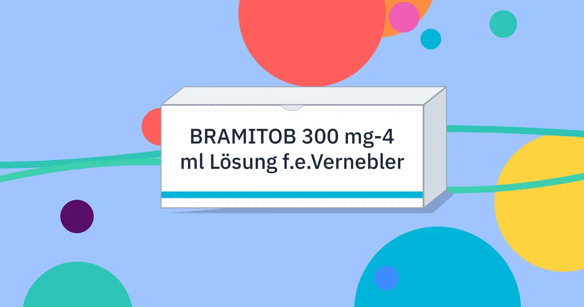 Symbolbild: Packung mit der Aufschrift BRAMITOB 300 mg-4 ml Lösung f.e.Vernebler (PZN 02837038) – Verfügbarkeit und Bezug in Apotheken in Frankfurt am Main