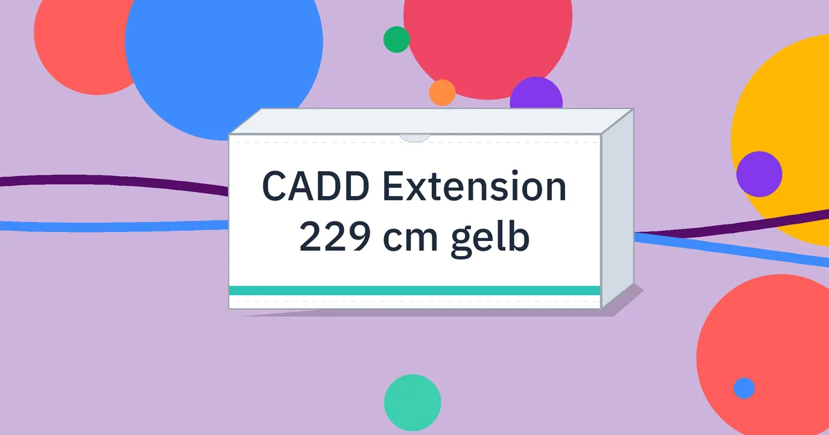 Symbolbild: Packung mit der Aufschrift CADD Extension 229 cm gelb (PZN 11479388) – Verfügbarkeit und Bezug in Apotheken in Frankfurt am Main