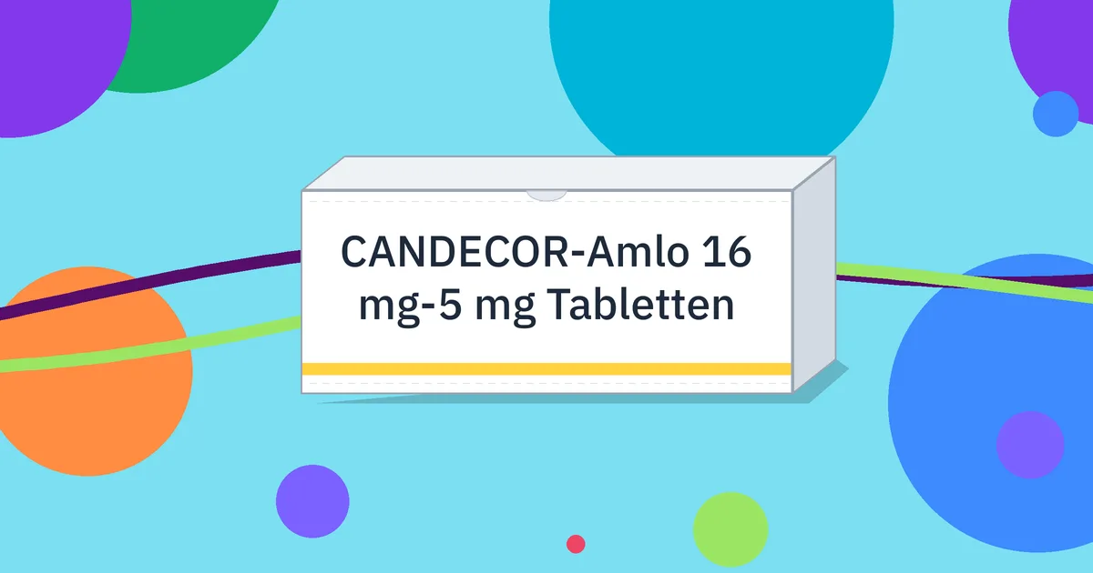 Symbolbild: Packung mit der Aufschrift CANDECOR-Amlo 16 mg-5 mg Tabletten (PZN 20376144) – Verfügbarkeit und Bezug in Apotheken in Frankfurt am Main