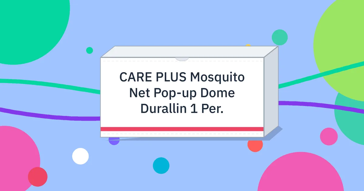 Symbolbild: Packung mit der Aufschrift CARE PLUS Mosquito Net Pop-up Dome Durallin 1 Per. (PZN 11549812) – Verfügbarkeit und Bezug in Apotheken in Frankfurt am Main