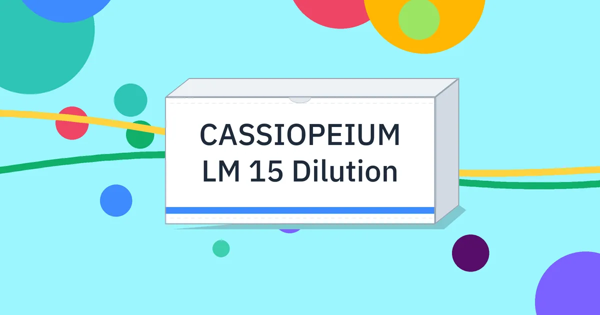 Symbolbild: Packung mit der Aufschrift CASSIOPEIUM LM 15 Dilution (PZN 13433887) – Verfügbarkeit und Bezug in Apotheken in Frankfurt am Main