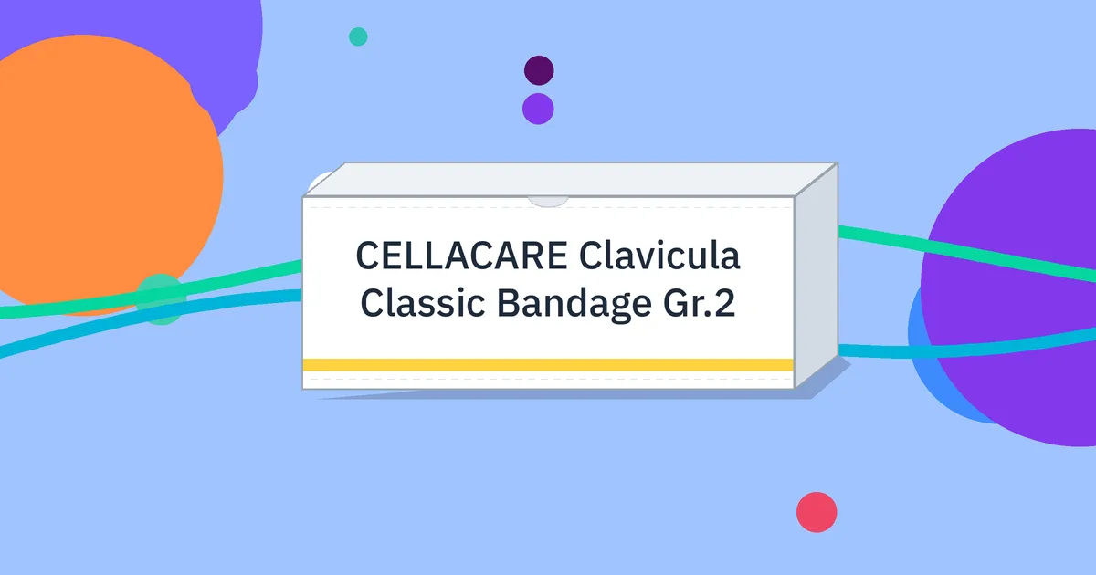 Symbolbild: Packung mit der Aufschrift CELLACARE Clavicula Classic Bandage Gr.2 (PZN 14366851) – Verfügbarkeit und Bezug in Apotheken in Frankfurt am Main