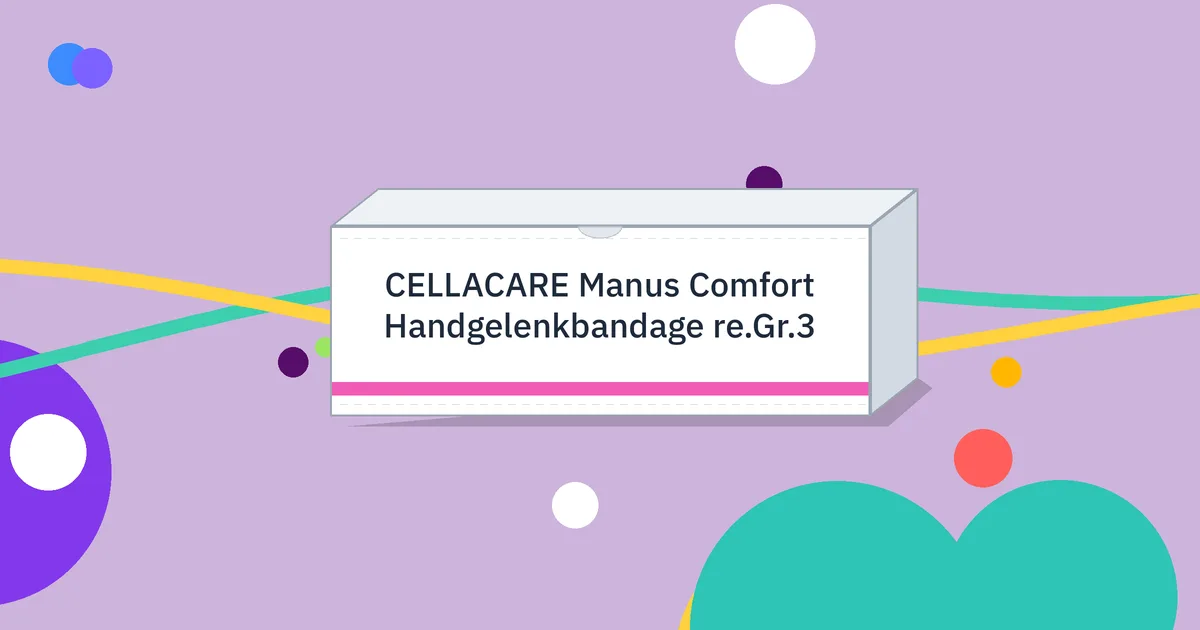 Symbolbild: Packung mit der Aufschrift CELLACARE Manus Comfort Handgelenkbandage re.Gr.3 (PZN 11660863) – Verfügbarkeit und Bezug in Apotheken in Frankfurt am Main