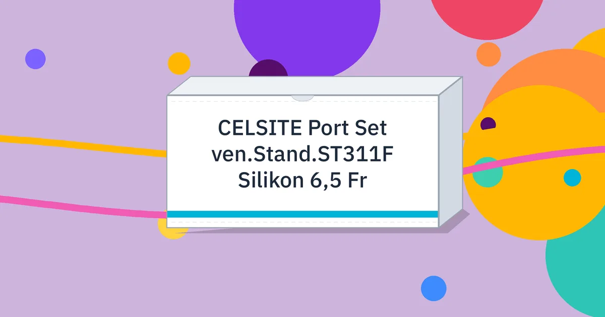 Symbolbild: Packung mit der Aufschrift CELSITE Port Set ven.Stand.ST311F Silikon 6,5 Fr (PZN 09431948) – Verfügbarkeit und Bezug in Apotheken in Frankfurt am Main
