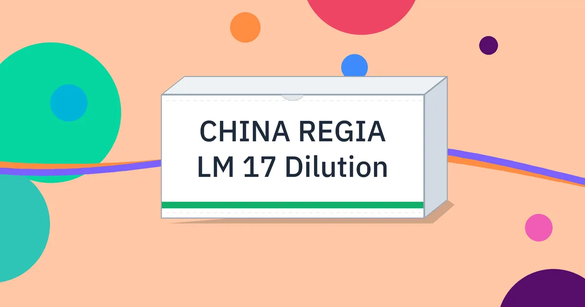 Symbolbild: Packung mit der Aufschrift CHINA REGIA LM 17 Dilution (PZN 12814334) – Verfügbarkeit und Bezug in Apotheken in Frankfurt am Main