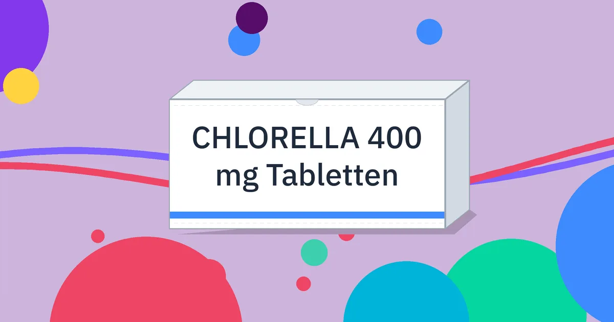 Symbolbild: Packung mit der Aufschrift CHLORELLA 400 mg Tabletten (PZN 09082844) – Verfügbarkeit und Bezug in Apotheken in Frankfurt am Main