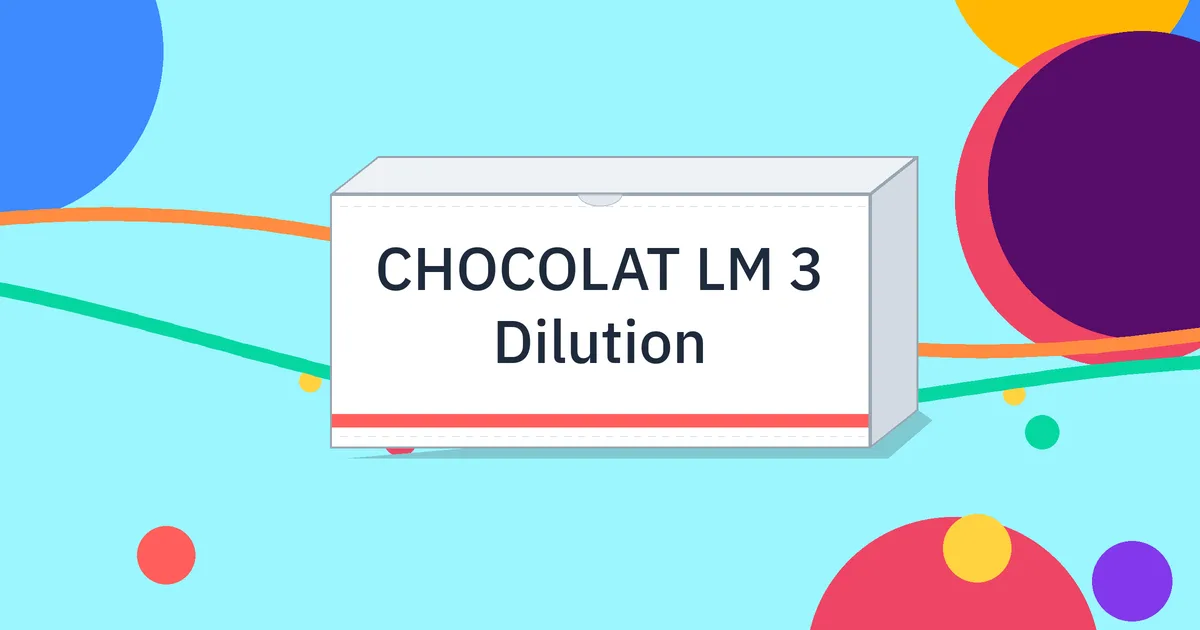 Symbolbild: Packung mit der Aufschrift CHOCOLAT LM 3 Dilution (PZN 12816793) – Verfügbarkeit und Bezug in Apotheken in Frankfurt am Main