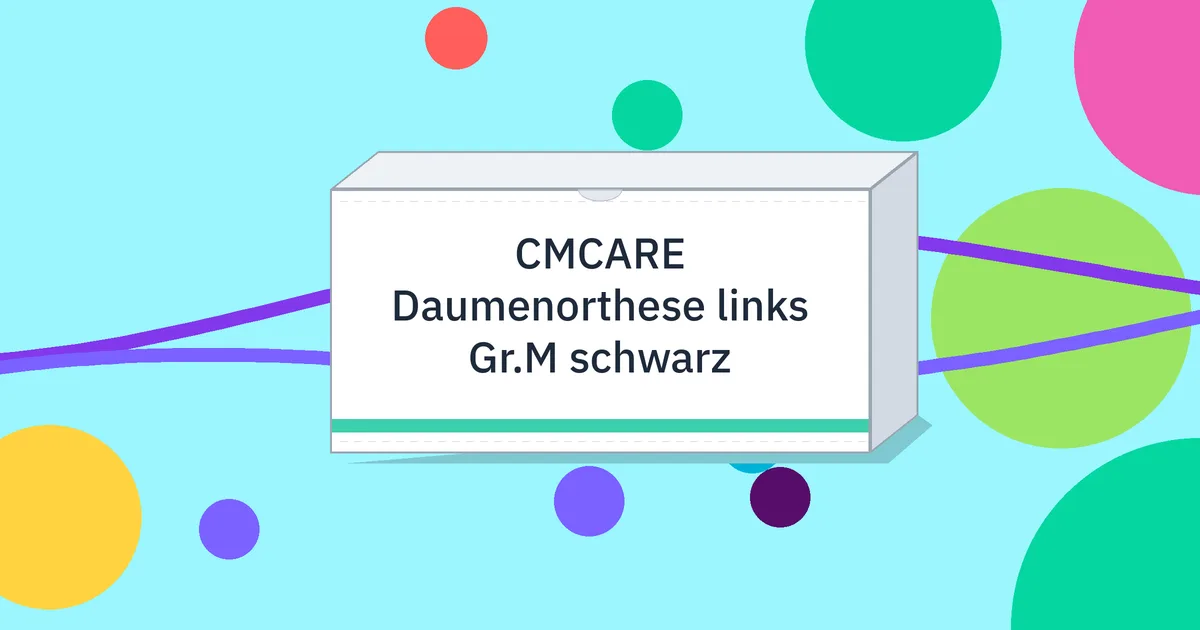 Symbolbild: Packung mit der Aufschrift CMCARE Daumenorthese links Gr.M schwarz (PZN 12467720) – Verfügbarkeit und Bezug in Apotheken in Frankfurt am Main