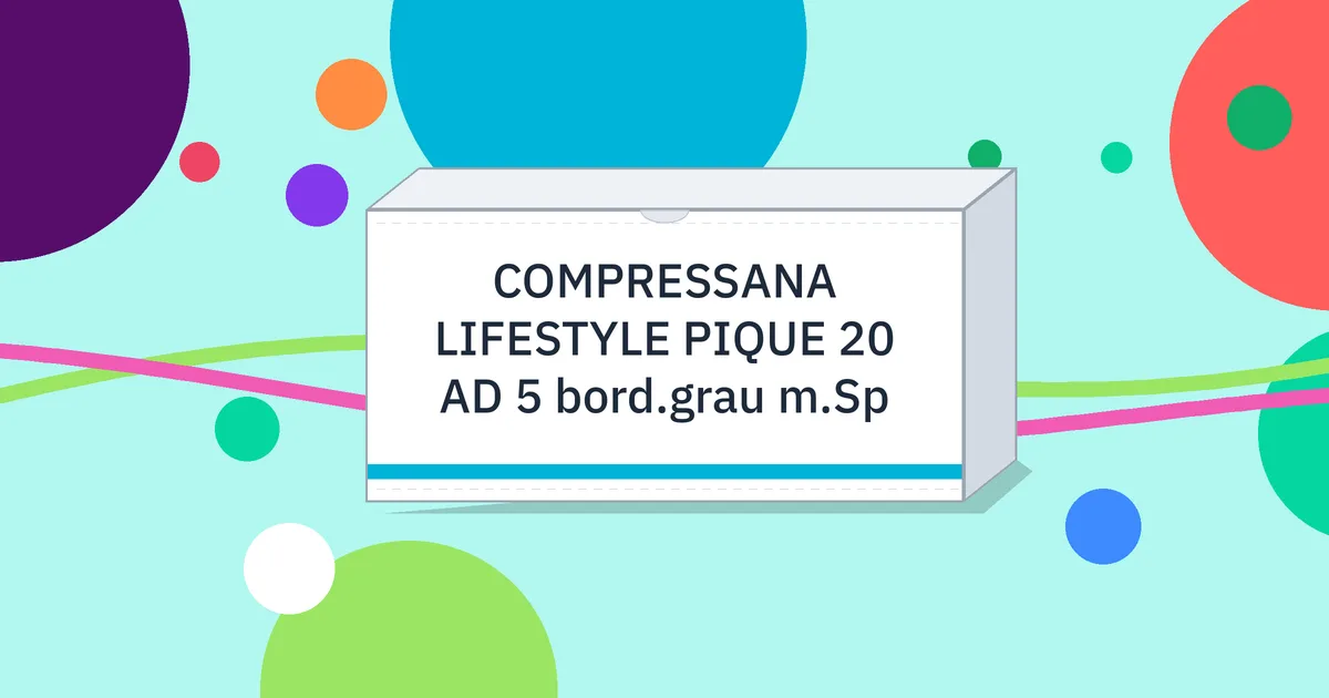 Symbolbild: Packung mit der Aufschrift COMPRESSANA LIFESTYLE PIQUE 20 AD 5 bord.grau m.Sp (PZN 19476923) – Verfügbarkeit und Bezug in Apotheken in Frankfurt am Main