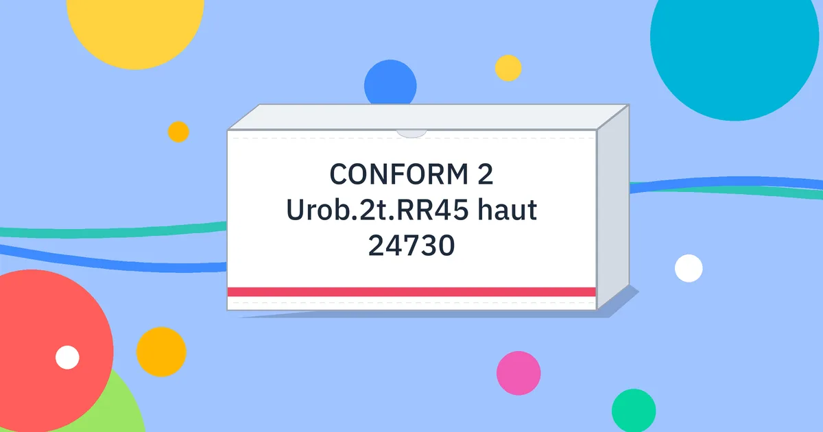 Symbolbild: Packung mit der Aufschrift CONFORM 2 Urob.2t.RR45 haut 24730 (PZN 01544535) – Verfügbarkeit und Bezug in Apotheken in Frankfurt am Main
