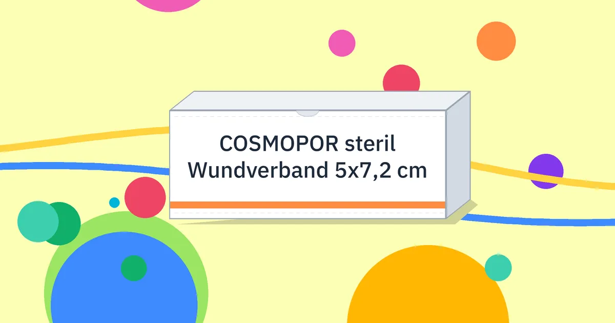 Symbolbild: Packung mit der Aufschrift COSMOPOR steril Wundverband 5x7,2 cm (PZN 12476050) – Verfügbarkeit und Bezug in Apotheken in Frankfurt am Main