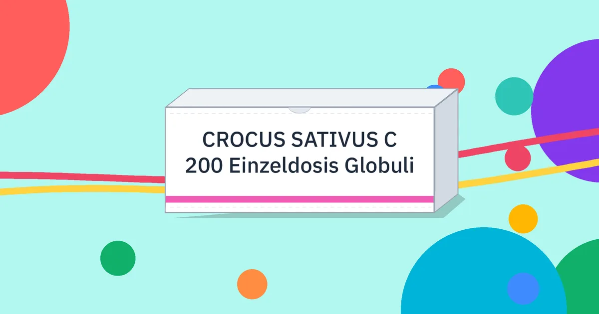 Symbolbild: Packung mit der Aufschrift CROCUS SATIVUS C 200 Einzeldosis Globuli (PZN 02694113) – Verfügbarkeit und Bezug in Apotheken in Frankfurt am Main