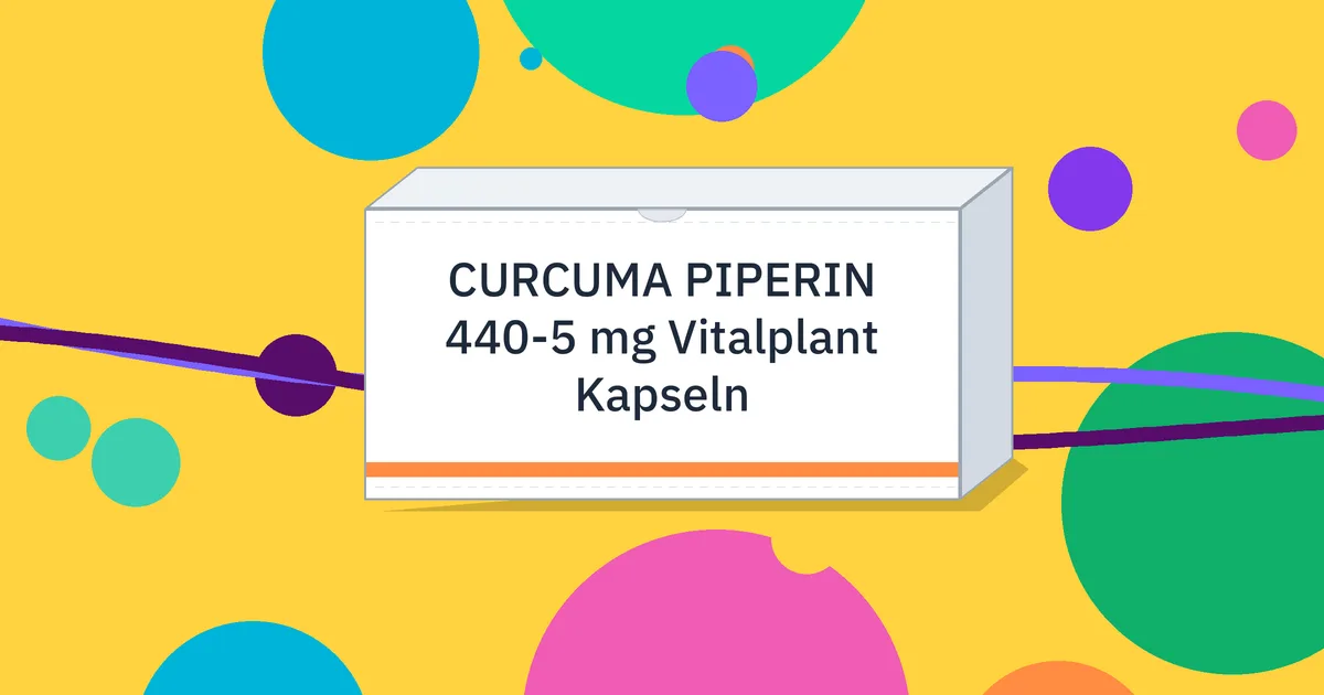 Symbolbild: Packung mit der Aufschrift CURCUMA PIPERIN 440-5 mg Vitalplant Kapseln (PZN 12504036) – Verfügbarkeit und Bezug in Apotheken in Frankfurt am Main