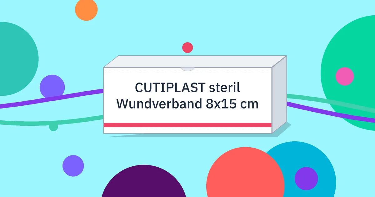 Symbolbild: Packung mit der Aufschrift CUTIPLAST steril Wundverband 8x15 cm (PZN 13581352) – Verfügbarkeit und Bezug in Apotheken in Frankfurt am Main