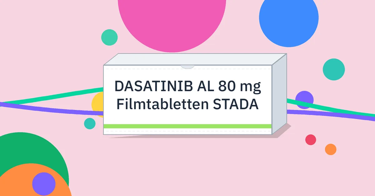 Symbolbild: Packung mit der Aufschrift DASATINIB AL 80 mg Filmtabletten STADA (PZN 14441096) – Verfügbarkeit und Bezug in Apotheken in Frankfurt am Main