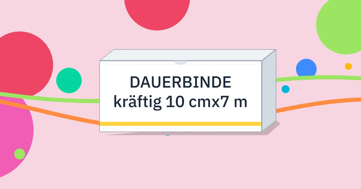 Symbolbild: Packung mit der Aufschrift DAUERBINDE kräftig 10 cmx7 m (PZN 12588949) – Verfügbarkeit und Bezug in Apotheken in Frankfurt am Main