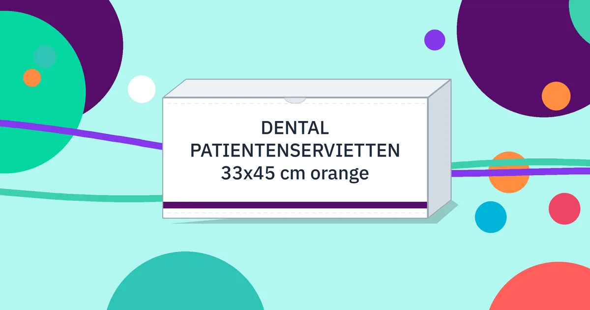 Symbolbild: Packung mit der Aufschrift DENTAL PATIENTENSERVIETTEN 33x45 cm orange (PZN 09308461) – Verfügbarkeit und Bezug in Apotheken in Frankfurt am Main