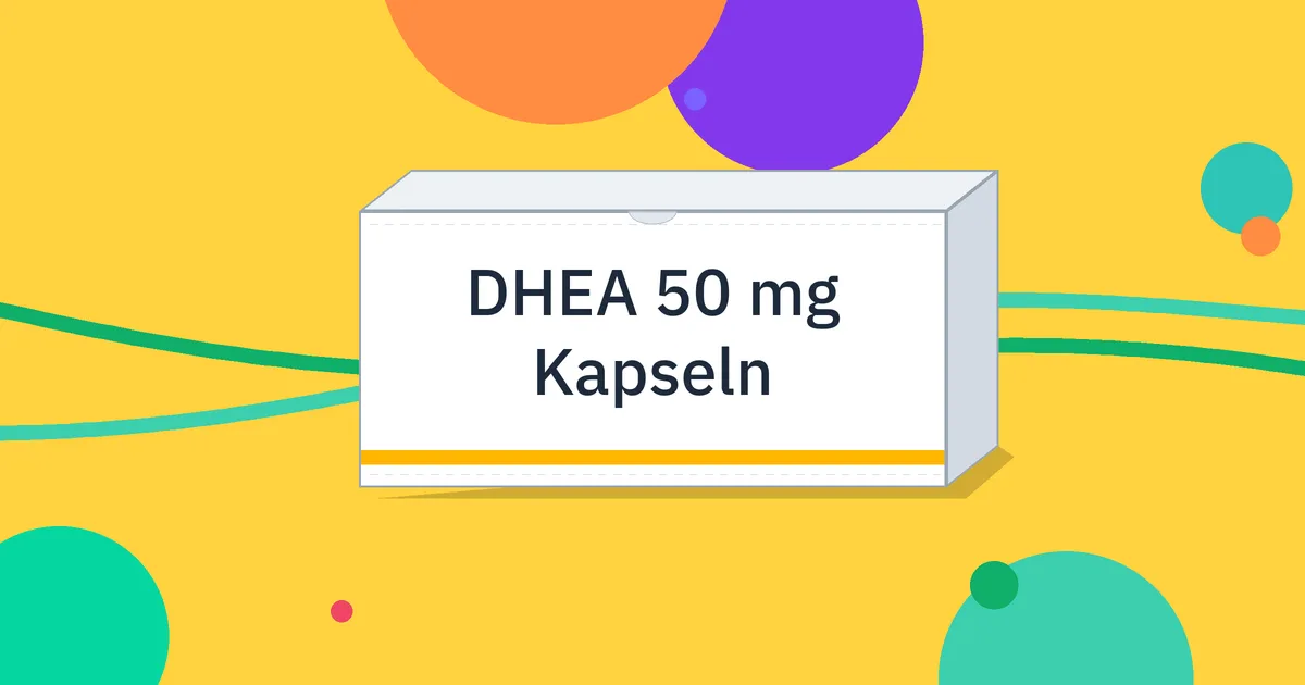 Symbolbild: Packung mit der Aufschrift DHEA 50 mg Kapseln (PZN 18682891) – Verfügbarkeit und Bezug in Apotheken in Frankfurt am Main