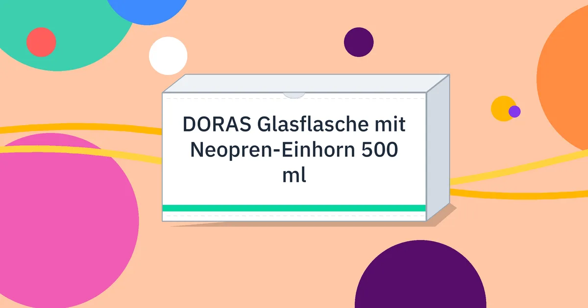 Symbolbild: Packung mit der Aufschrift DORAS Glasflasche mit Neopren-Einhorn 500 ml (PZN 14243203) – Verfügbarkeit und Bezug in Apotheken in Frankfurt am Main