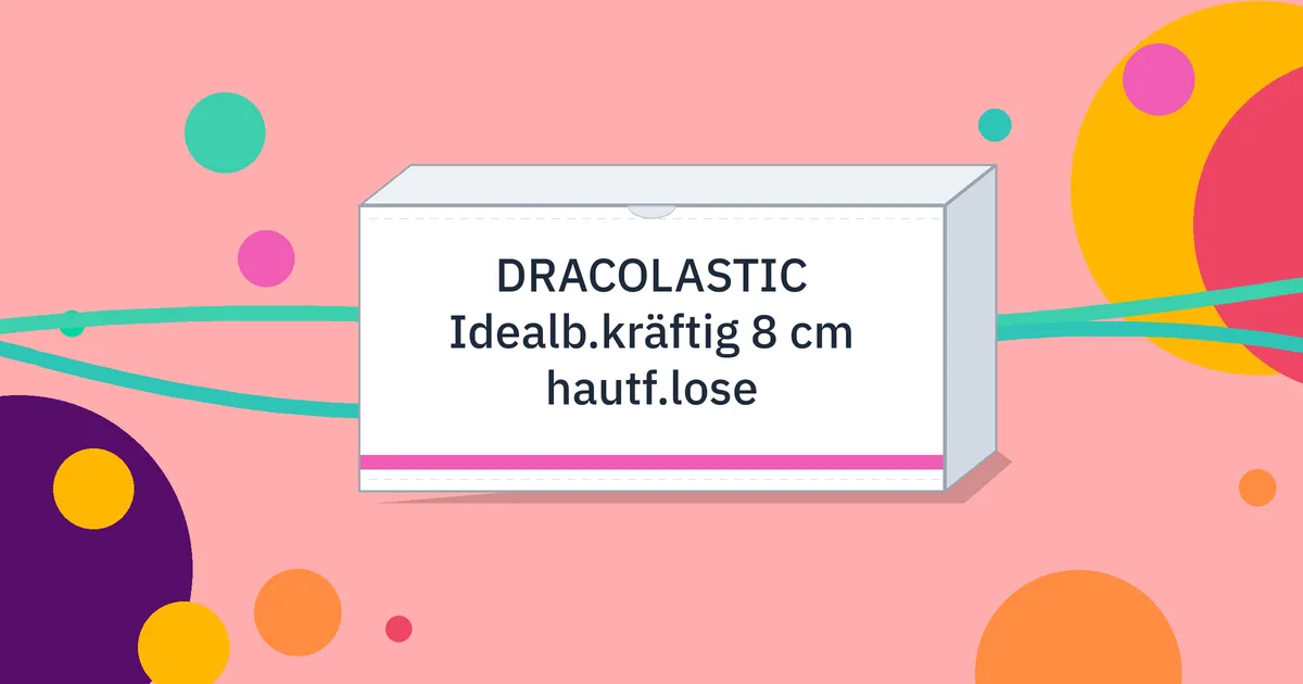 Symbolbild: Packung mit der Aufschrift DRACOLASTIC Idealb.kräftig 8 cm hautf.lose (PZN 03895204) – Verfügbarkeit und Bezug in Apotheken in Frankfurt am Main