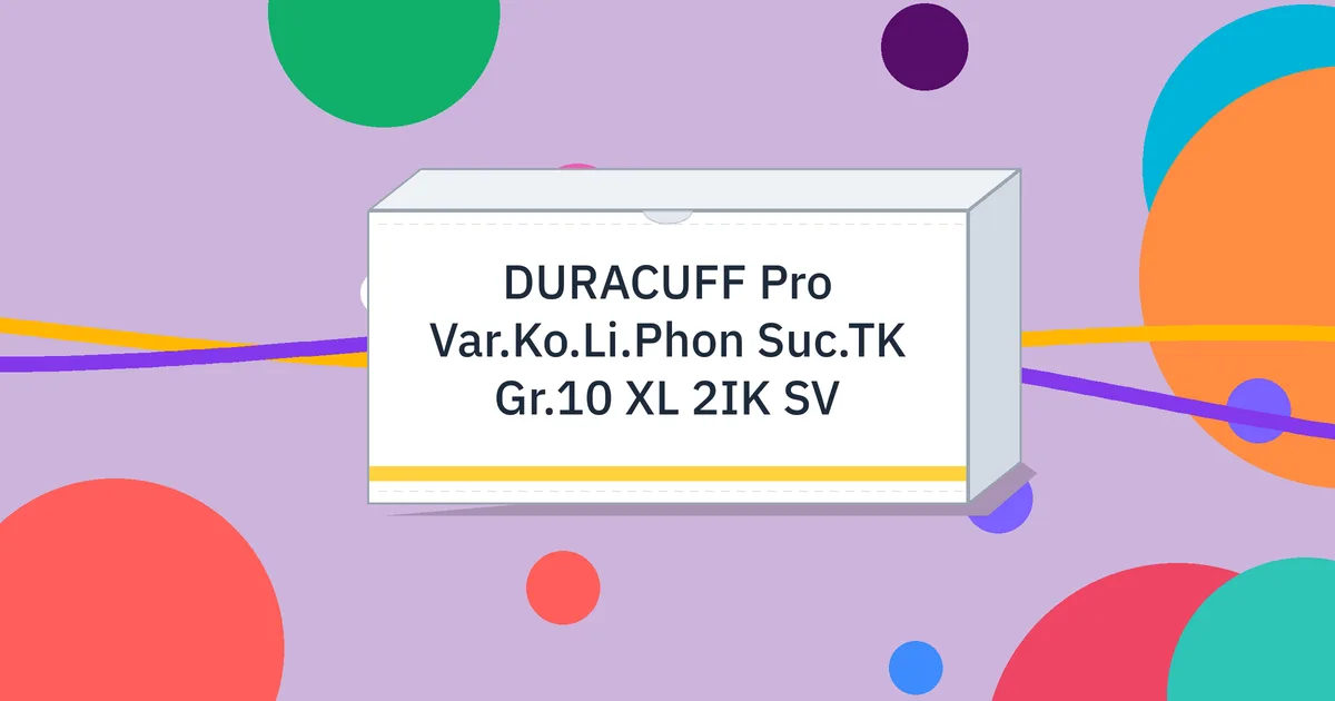 Symbolbild: Packung mit der Aufschrift DURACUFF Pro Var.Ko.Li.Phon Suc.TK Gr.10 XL 2IK SV (PZN 19246063) – Verfügbarkeit und Bezug in Apotheken in Frankfurt am Main