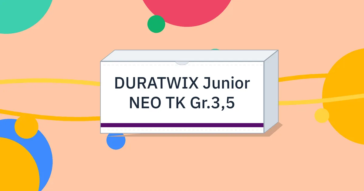 Symbolbild: Packung mit der Aufschrift DURATWIX Junior NEO TK Gr.3,5 (PZN 17156574) – Verfügbarkeit und Bezug in Apotheken in Frankfurt am Main