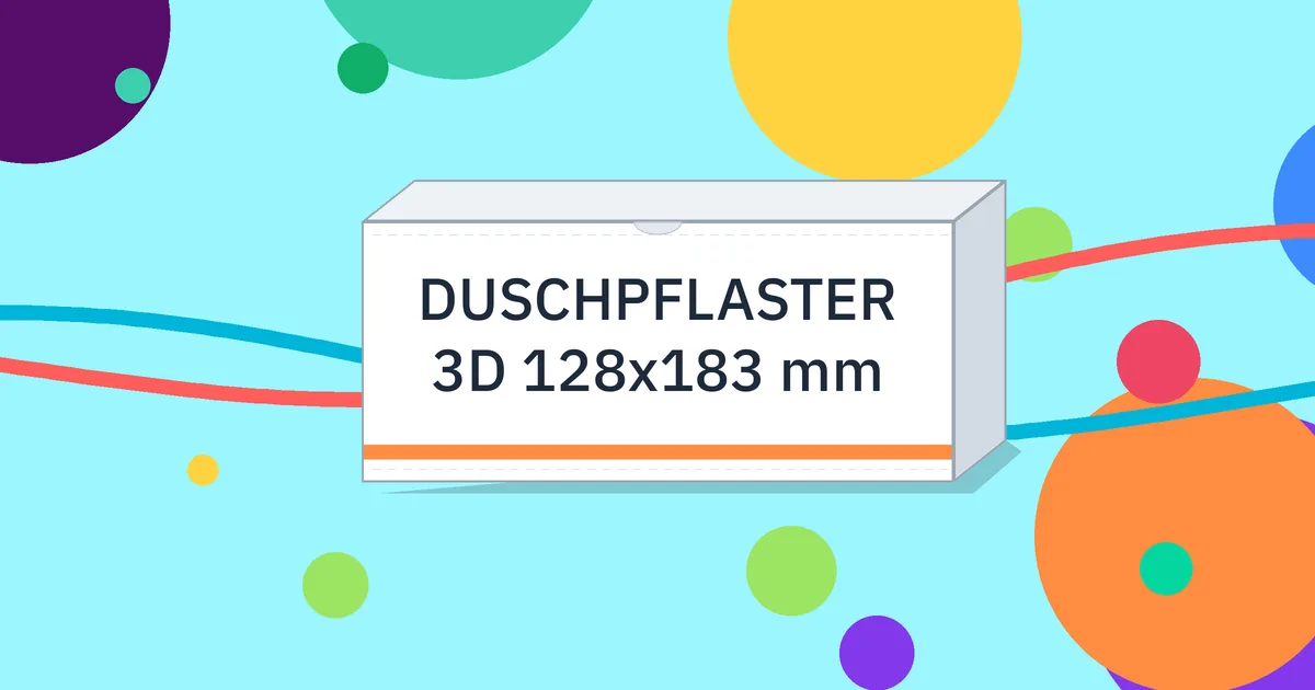 Symbolbild: Packung mit der Aufschrift DUSCHPFLASTER 3D 128x183 mm (PZN 09155247) – Verfügbarkeit und Bezug in Apotheken in Frankfurt am Main