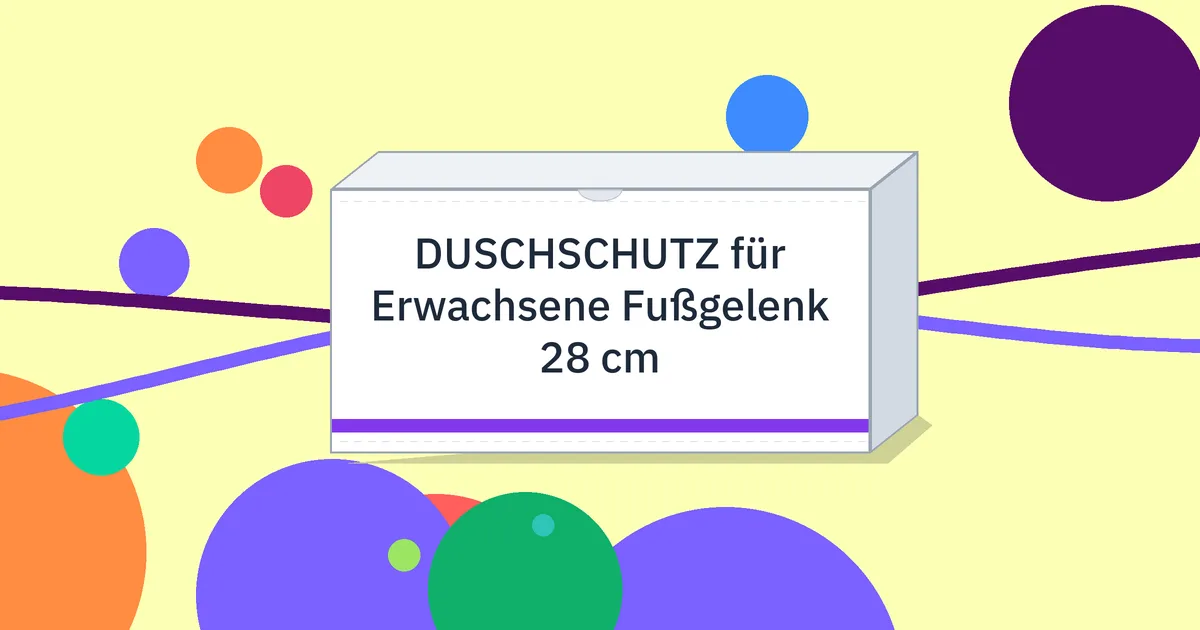 Symbolbild: Packung mit der Aufschrift DUSCHSCHUTZ für Erwachsene Fußgelenk 28 cm (PZN 03429815) – Verfügbarkeit und Bezug in Apotheken in Frankfurt am Main