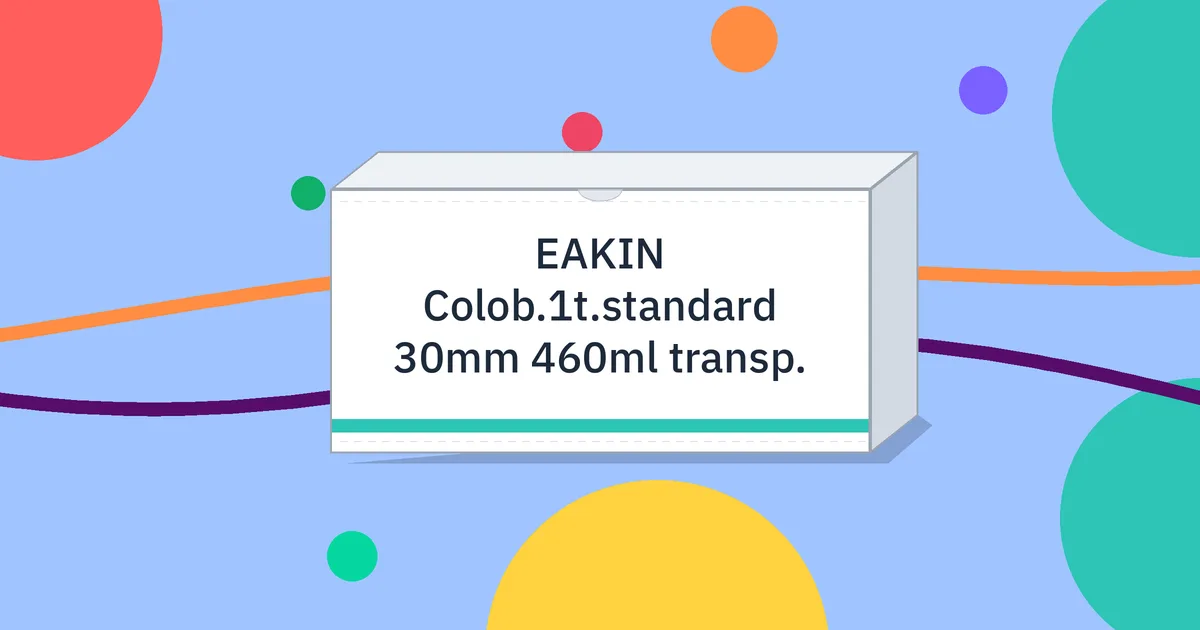 Symbolbild: Packung mit der Aufschrift EAKIN Colob.1t.standard 30mm 460ml transp. (PZN 09642378) – Verfügbarkeit und Bezug in Apotheken in Frankfurt am Main
