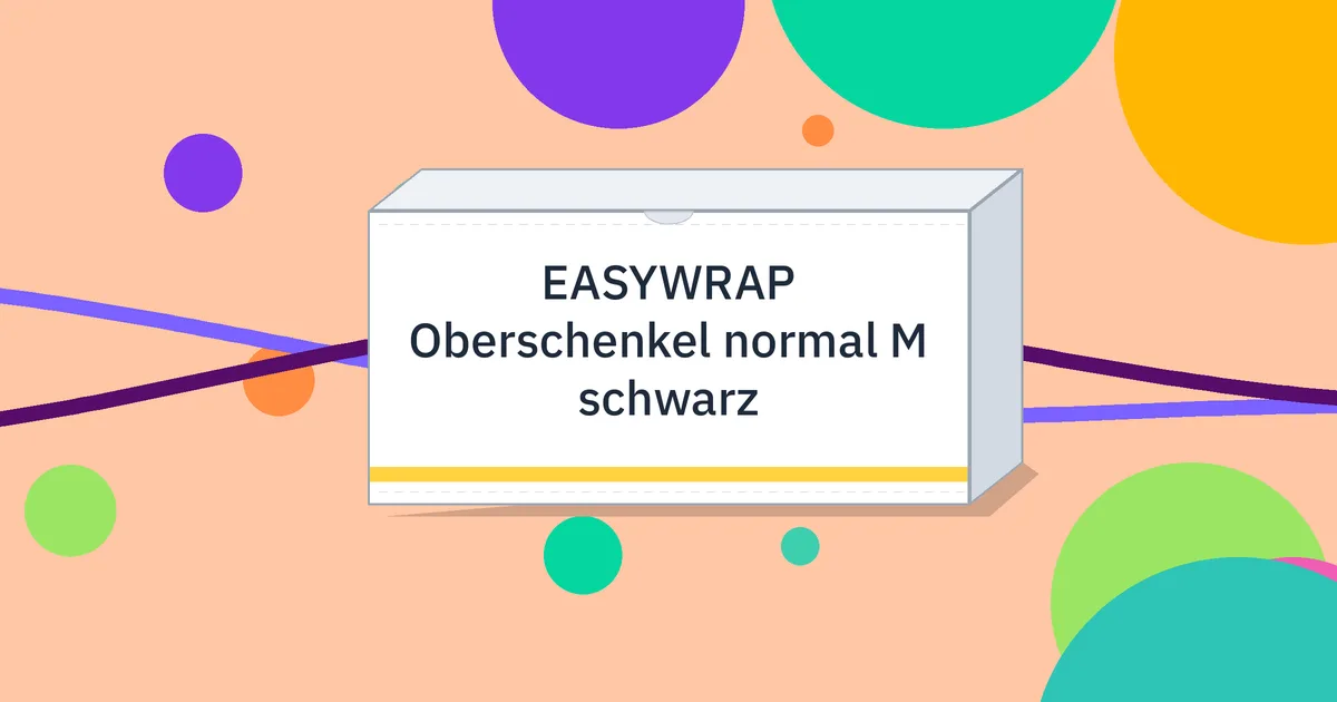 Symbolbild: Packung mit der Aufschrift EASYWRAP Oberschenkel normal M schwarz (PZN 18748621) – Verfügbarkeit und Bezug in Apotheken in Frankfurt am Main