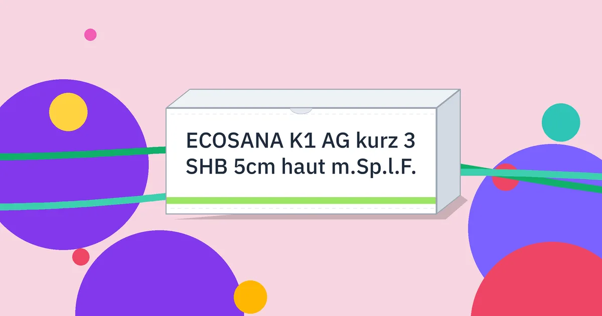 Symbolbild: Packung mit der Aufschrift ECOSANA K1 AG kurz 3 SHB 5cm haut m.Sp.l.F. (PZN 04727816) – Verfügbarkeit und Bezug in Apotheken in Frankfurt am Main