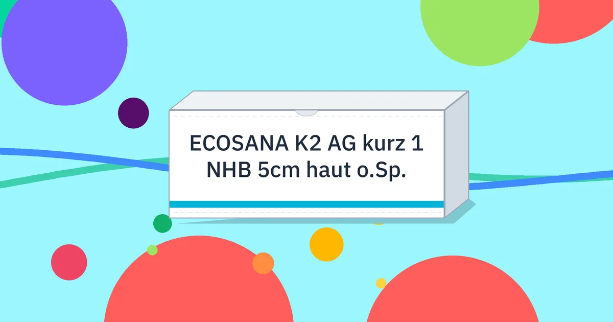 Symbolbild: Packung mit der Aufschrift ECOSANA K2 AG kurz 1 NHB 5cm haut o.Sp. (PZN 01384505) – Verfügbarkeit und Bezug in Apotheken in Frankfurt am Main