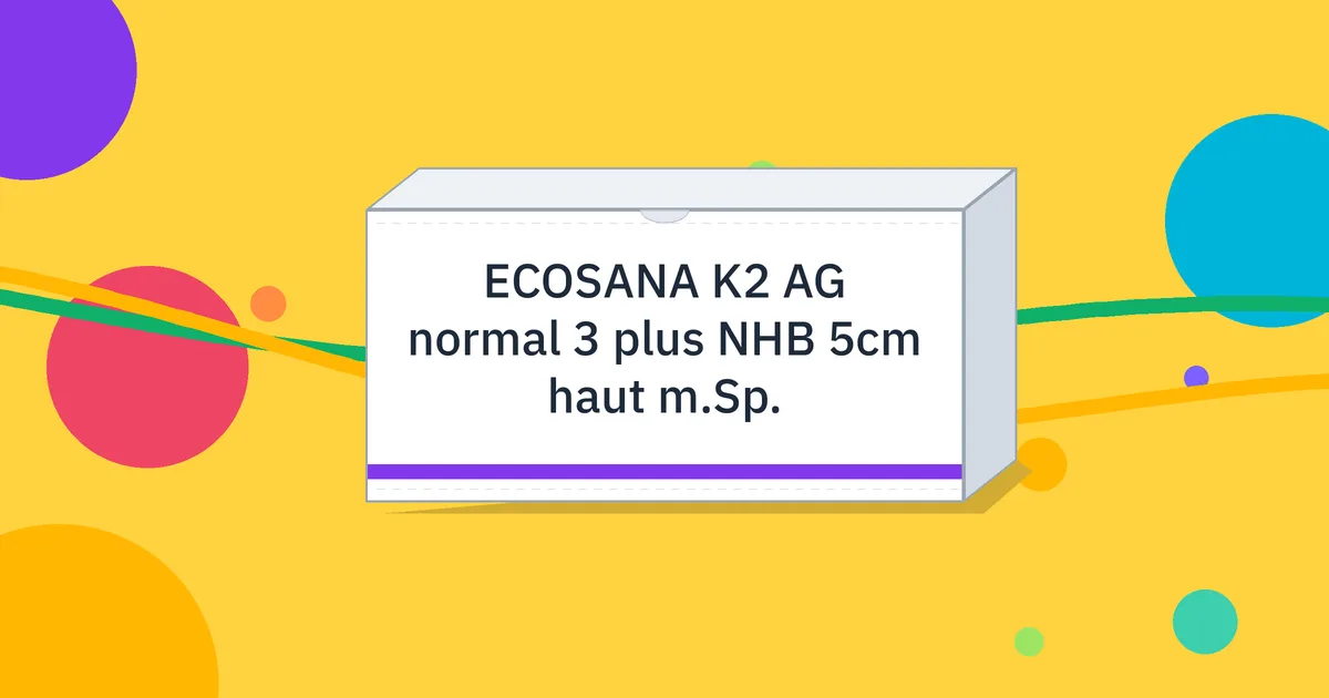Symbolbild: Packung mit der Aufschrift ECOSANA K2 AG normal 3 plus NHB 5cm haut m.Sp. (PZN 01431854) – Verfügbarkeit und Bezug in Apotheken in Frankfurt am Main
