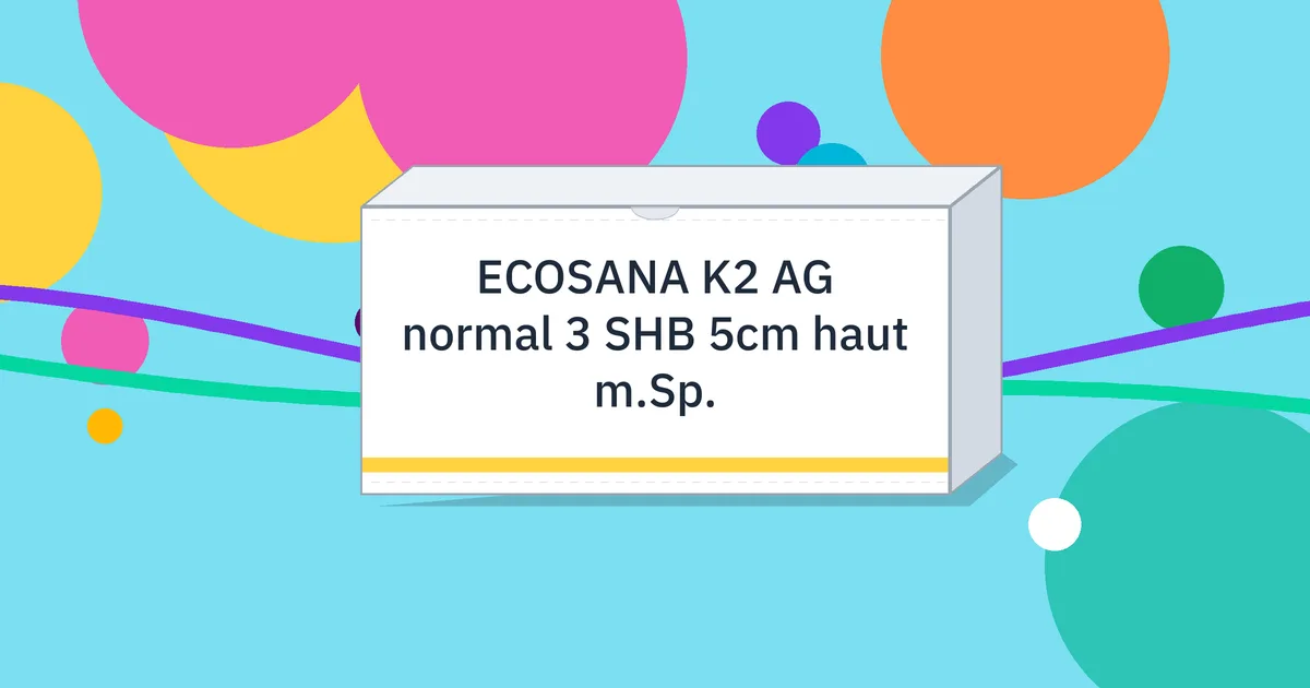 Symbolbild: Packung mit der Aufschrift ECOSANA K2 AG normal 3 SHB 5cm haut m.Sp. (PZN 01427189) – Verfügbarkeit und Bezug in Apotheken in Frankfurt am Main