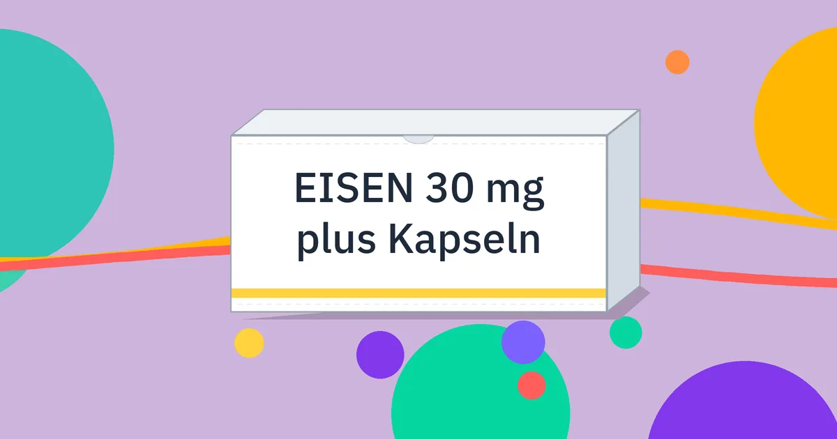 Symbolbild: Packung mit der Aufschrift EISEN 30 mg plus Kapseln (PZN 17426051) – Verfügbarkeit und Bezug in Apotheken in Frankfurt am Main