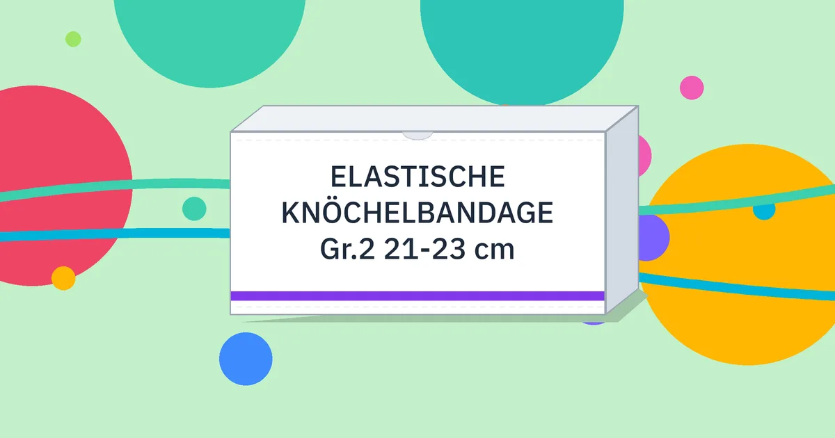 Symbolbild: Packung mit der Aufschrift ELASTISCHE KNÖCHELBANDAGE Gr.2 21-23 cm (PZN 18115637) – Verfügbarkeit und Bezug in Apotheken in Frankfurt am Main