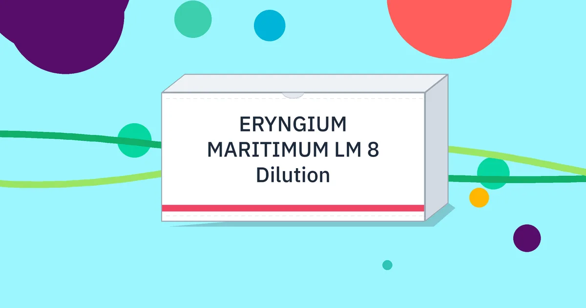 Symbolbild: Packung mit der Aufschrift ERYNGIUM MARITIMUM LM 8 Dilution (PZN 13478967) – Verfügbarkeit und Bezug in Apotheken in Frankfurt am Main