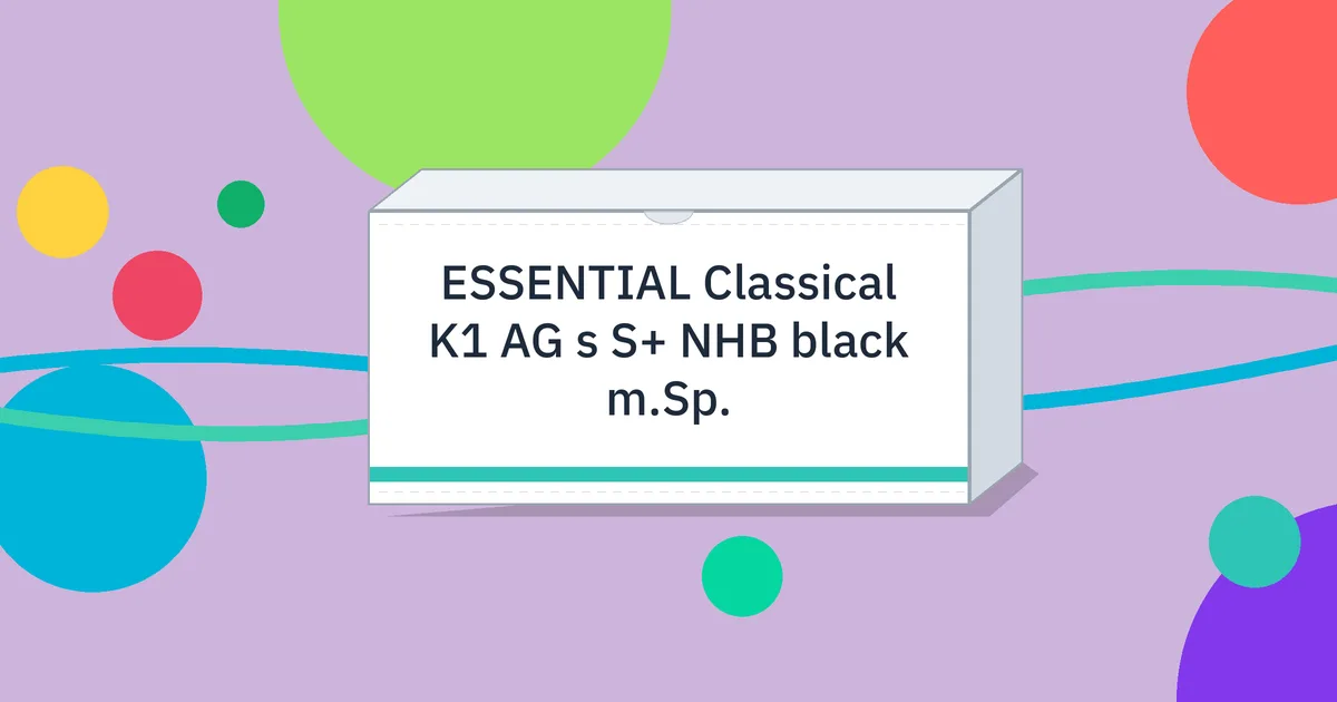 Symbolbild: Packung mit der Aufschrift ESSENTIAL Classical K1 AG s S+ NHB black m.Sp. (PZN 17002598) – Verfügbarkeit und Bezug in Apotheken in Frankfurt am Main