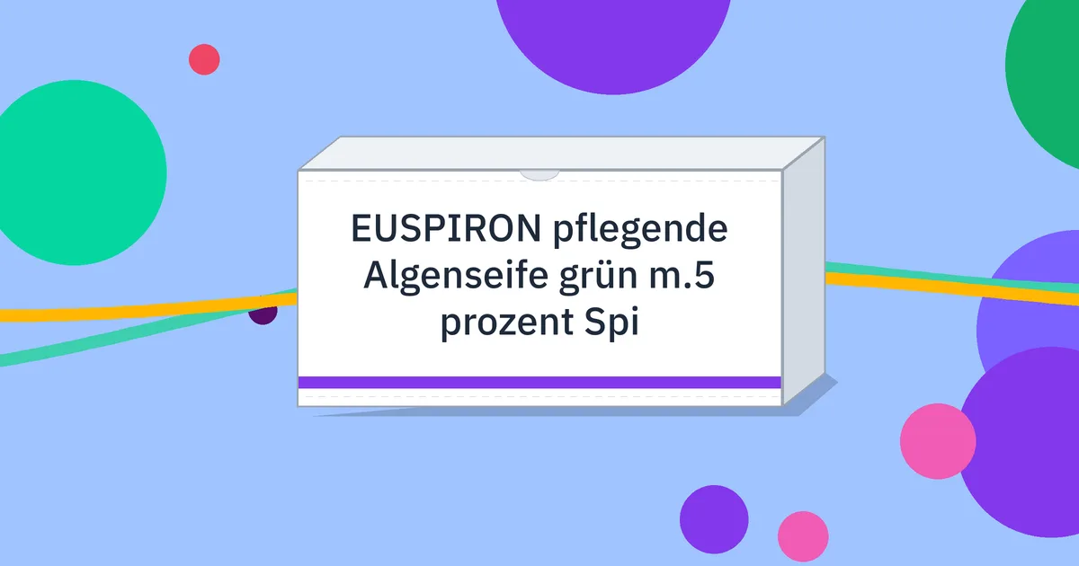 Symbolbild: Packung mit der Aufschrift EUSPIRON pflegende Algenseife grün m.5 prozent Spi (PZN 19339103) – Verfügbarkeit und Bezug in Apotheken in Frankfurt am Main