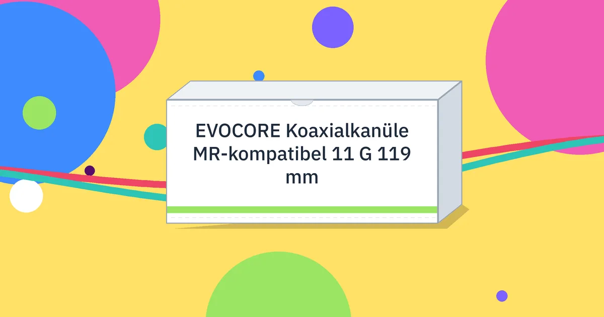 Symbolbild: Packung mit der Aufschrift EVOCORE Koaxialkanüle MR-kompatibel 11 G 119 mm (PZN 11655715) – Verfügbarkeit und Bezug in Apotheken in Frankfurt am Main
