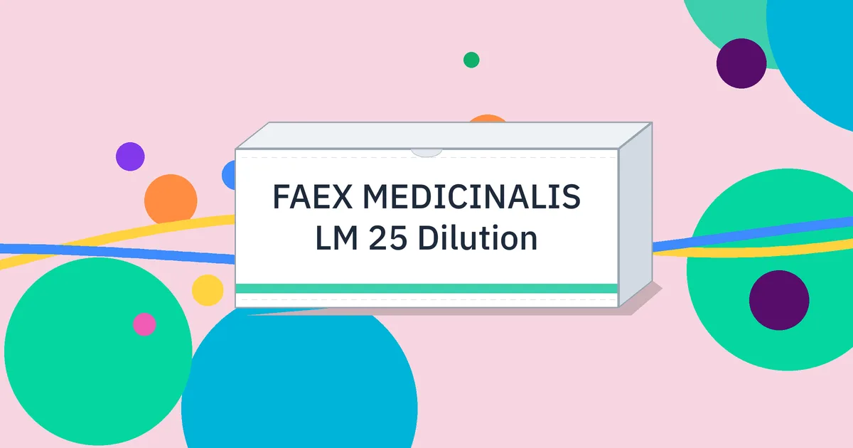 Symbolbild: Packung mit der Aufschrift FAEX MEDICINALIS LM 25 Dilution (PZN 13486180) – Verfügbarkeit und Bezug in Apotheken in Frankfurt am Main