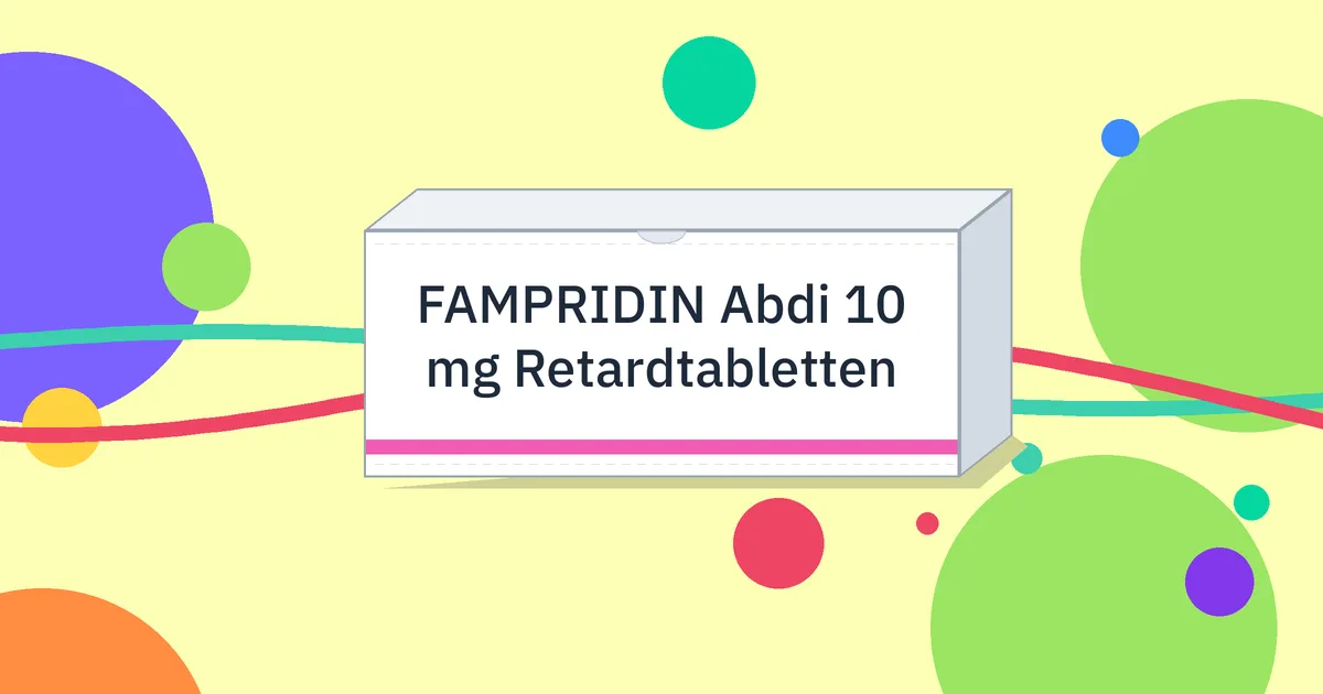Symbolbild: Packung mit der Aufschrift FAMPRIDIN Abdi 10 mg Retardtabletten (PZN 20717705) – Verfügbarkeit und Bezug in Apotheken in Frankfurt am Main