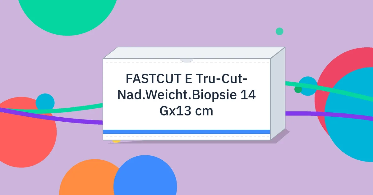 Symbolbild: Packung mit der Aufschrift FASTCUT E Tru-Cut-Nad.Weicht.Biopsie 14 Gx13 cm (PZN 19738719) – Verfügbarkeit und Bezug in Apotheken in Frankfurt am Main